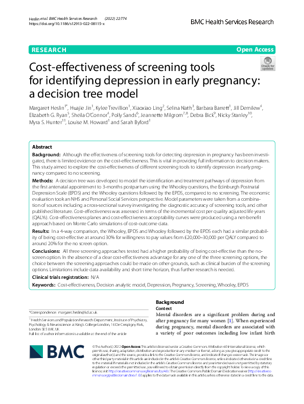 (PDF) Cost-effectiveness of screening tools for identifying depression ...