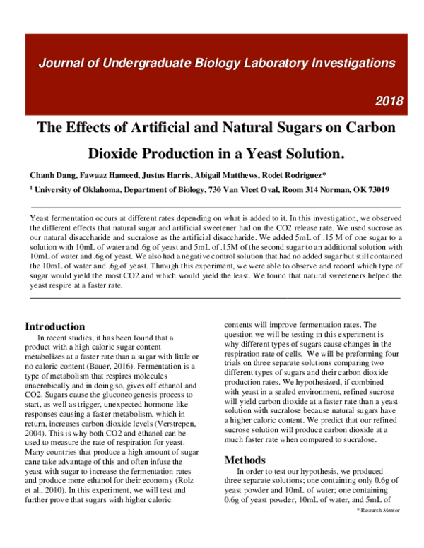 (PDF) The Effects of Artificial and Natural Sugars on Carbon Dioxide ...