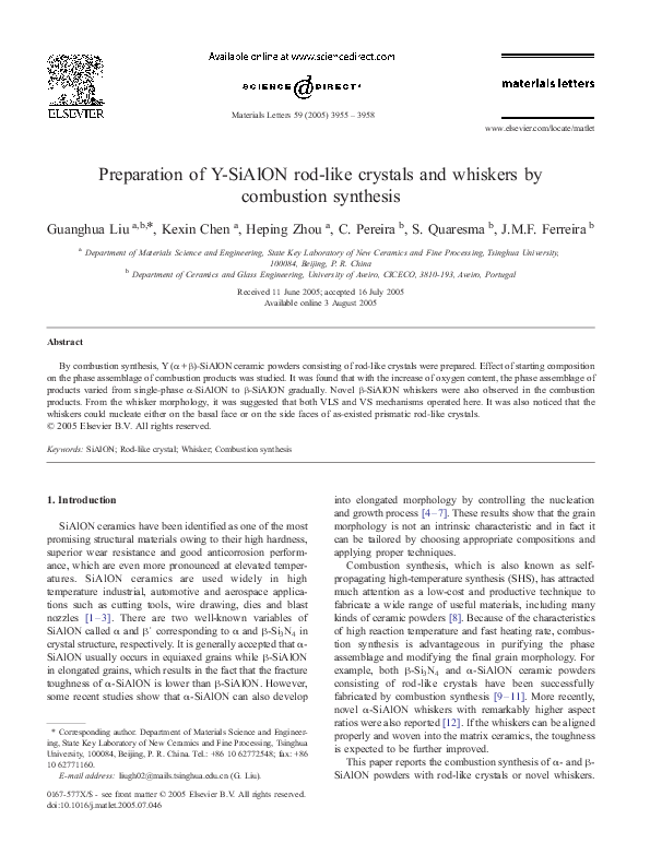 (PDF) Preparation of Y-SiAlON rod-like crystals and whiskers by ...