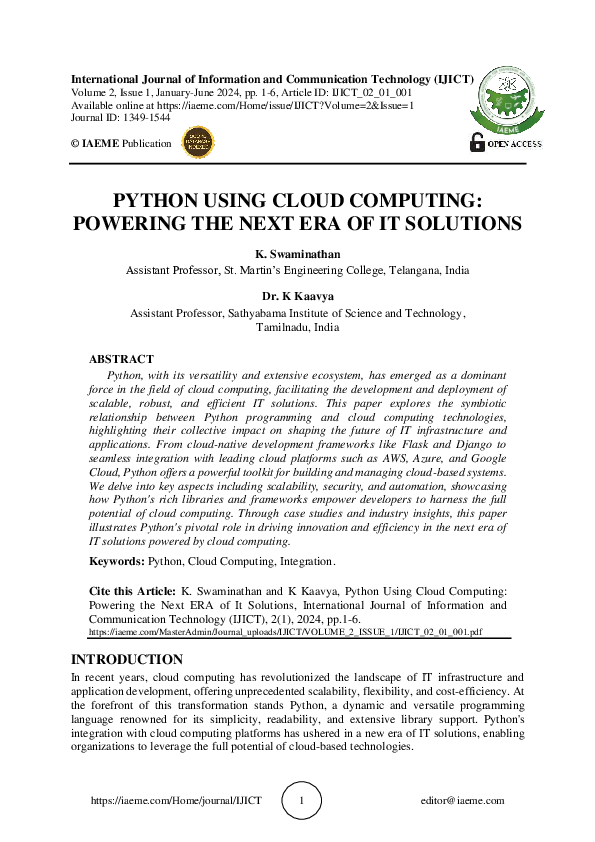 (PDF) PYTHON USING CLOUD COMPUTING: POWERING THE NEXT ERA OF IT SOLUTIONS