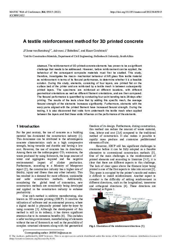(PDF) A textile reinforcement method for 3D printed concrete