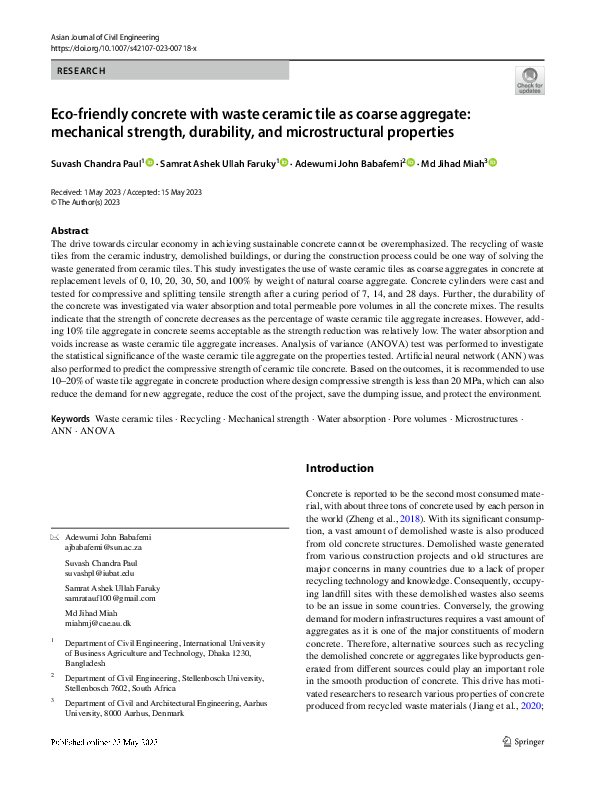 (PDF) Eco-friendly concrete with waste ceramic tile as coarse aggregate ...