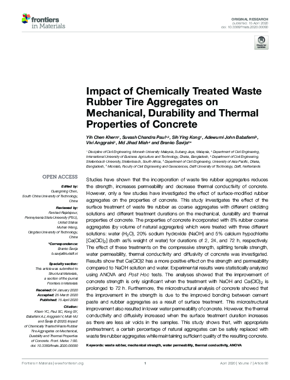 (PDF) Impact of Chemically Treated Waste Rubber Tire Aggregates on ...