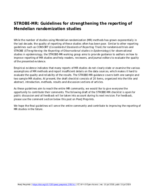 (PDF) STROBE-MR: Guidelines for strengthening the reporting of ...