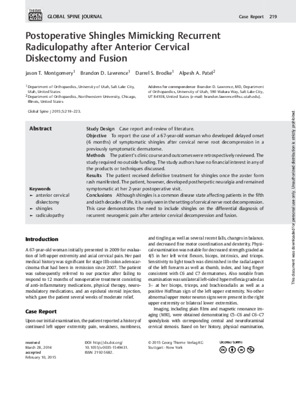 (PDF) Postoperative Shingles Mimicking Recurrent Radiculopathy after ...