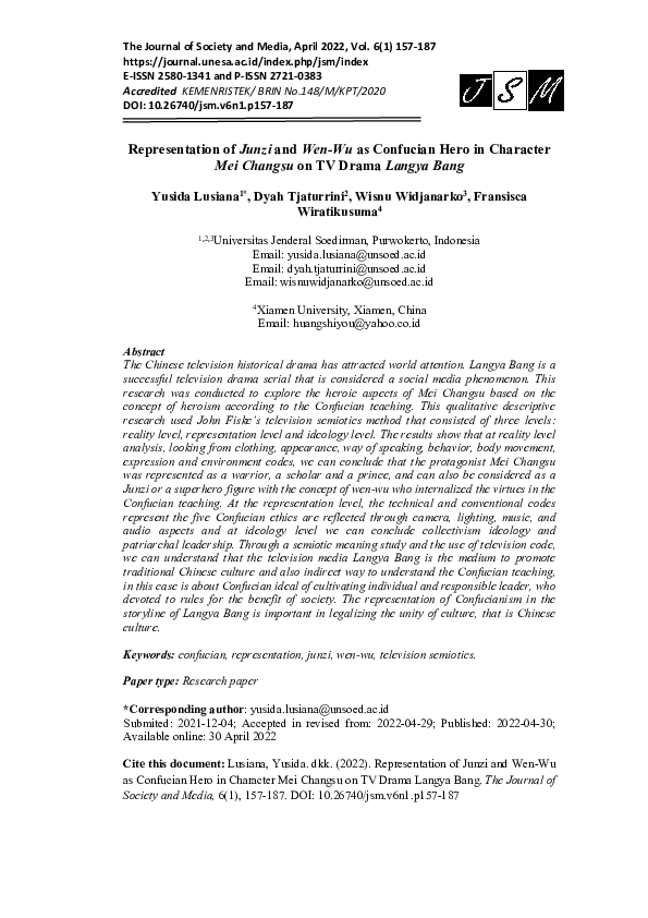 (PDF) Representation of Junzi and Wen-Wu as Confucian Hero in Character ...