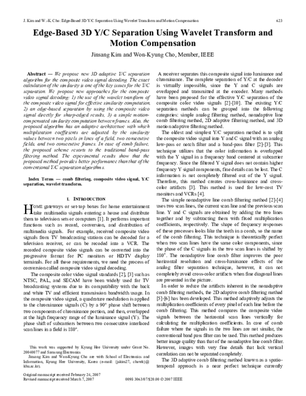 (PDF) Edge-Based 3D Y/C Separation Using Wavelet Transform and Motion Compensation