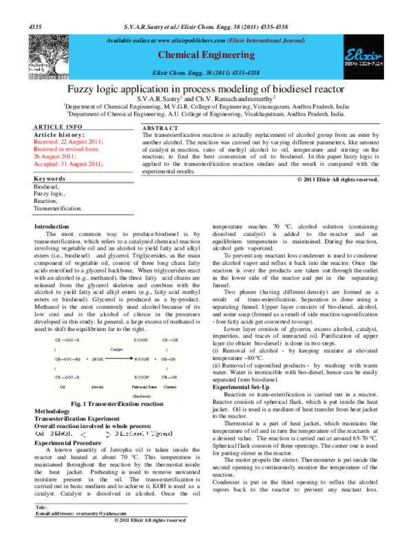 (PDF) Fuzzy Logic Application in Process Modeling of Biodiesel Reactor | Dr. S.V.A.R. Sastry ...