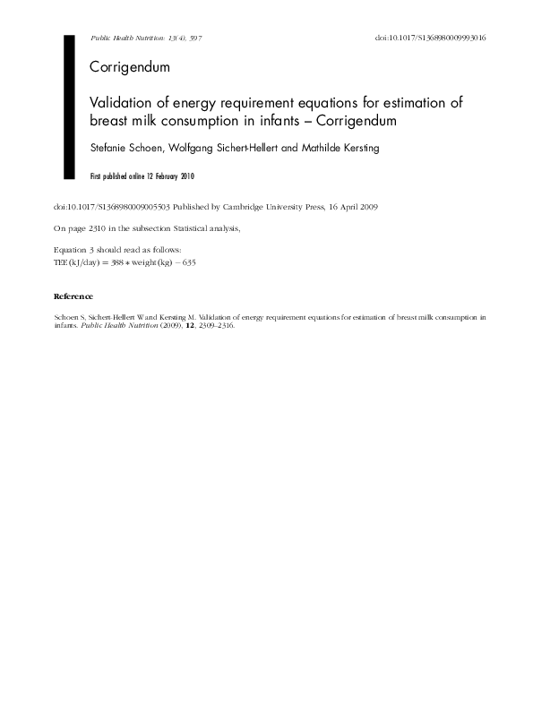 (PDF) Validation of energy requirement equations for estimation of ...