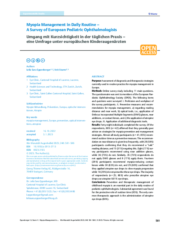 (PDF) Myopia Management in Daily Routine – A Survey of European Pediatric Ophthalmologists