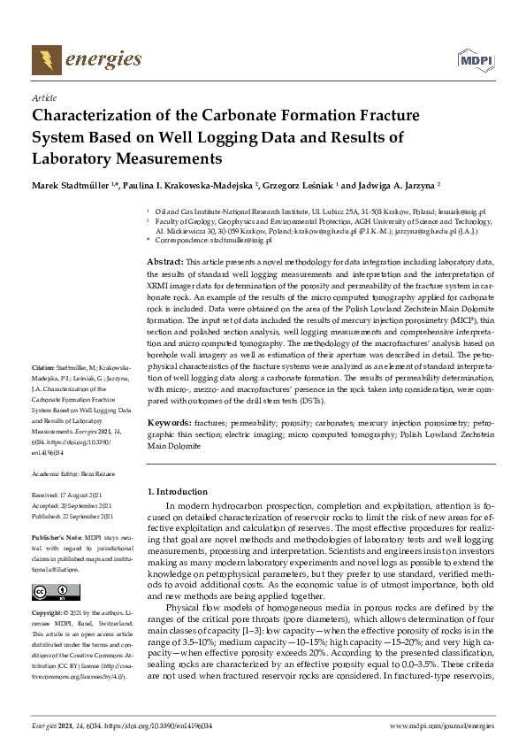 (PDF) Characterization of the Carbonate Formation Fracture System Based on Well Logging Data and ...