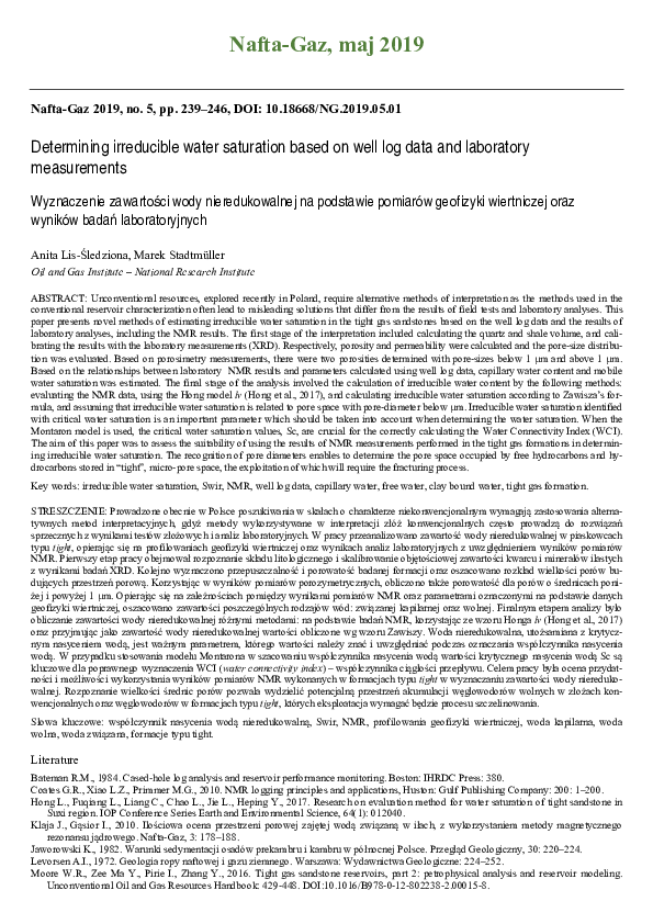 (PDF) Determining irreducible water saturation based on well log data ...