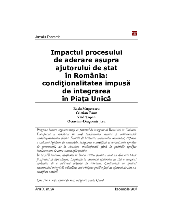 (PDF) Impactul procesului de aderare asupra ajutorului de stat in ...