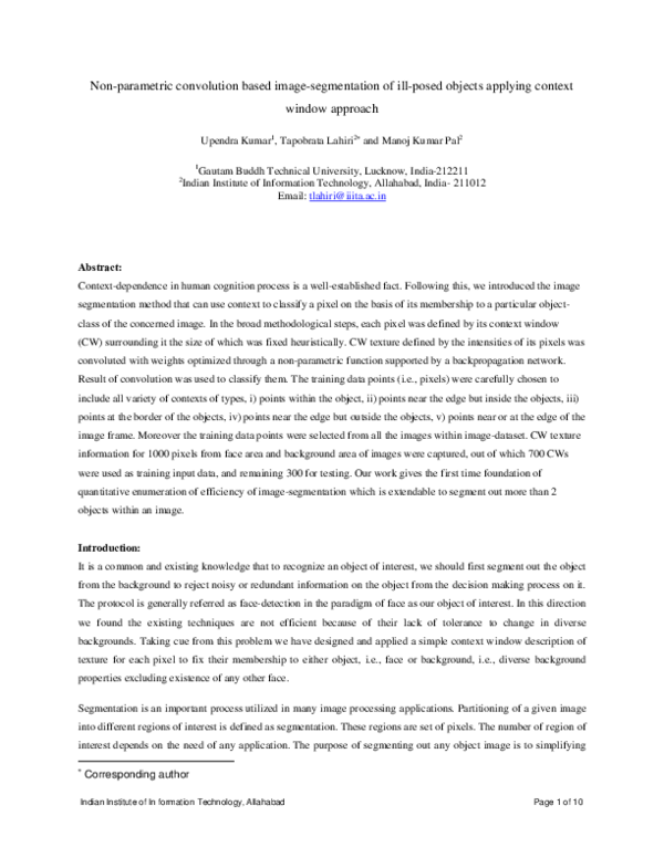 Pdf Non Parametric Convolution Based Image Segmentation Of Ill Posed
