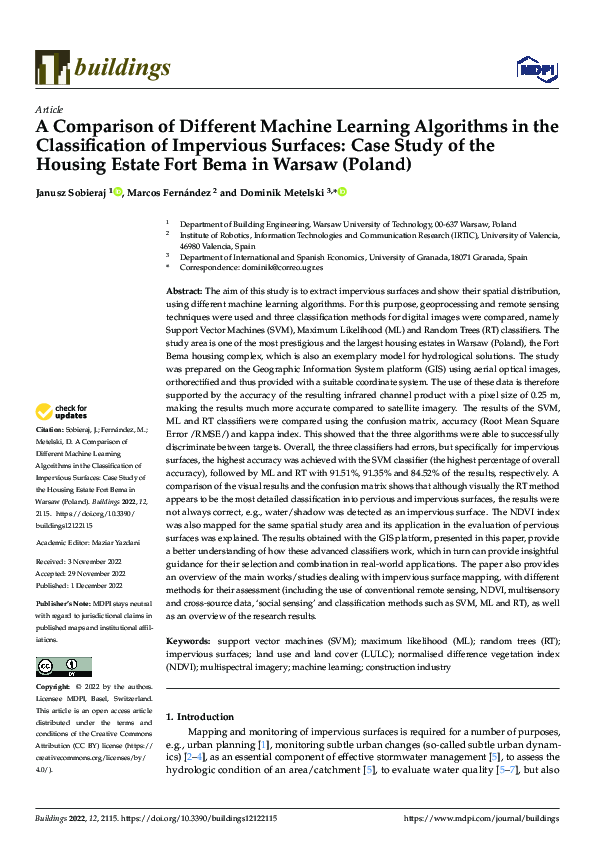 A Comparison of Different Machine Learning Algorithms in the Classification of Impervious ...