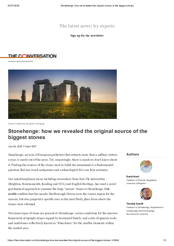 (PDF) Stonehenge: how we revealed the original source of the biggest stones