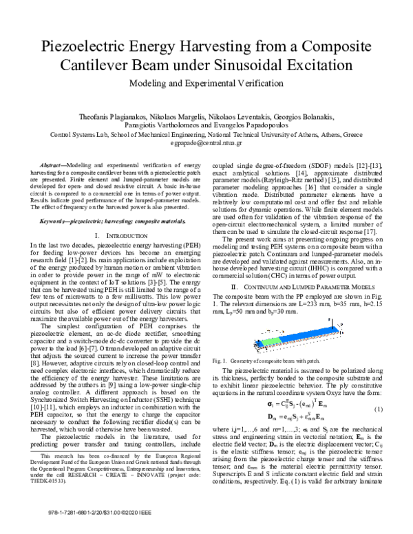 (PDF) Piezoelectric Energy Harvesting from a Composite Cantilever Beam under Sinusoidal ...
