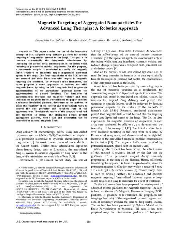 (PDF) Magnetic targeting of aggregated nanoparticles for advanced lung therapies: A robotics ...