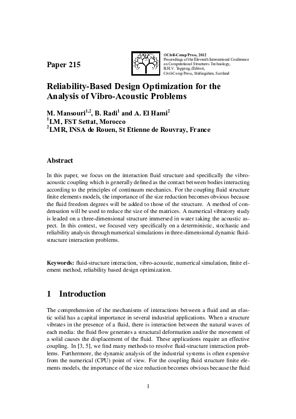 (PDF) Reliability-Based Design Optimization for the Analysis of Vibro ...