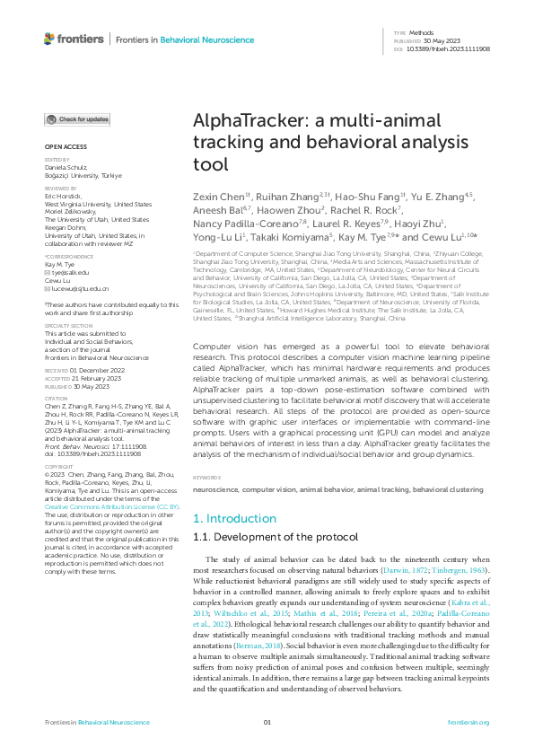 (PDF) AlphaTracker: a multi-animal tracking and behavioral analysis tool