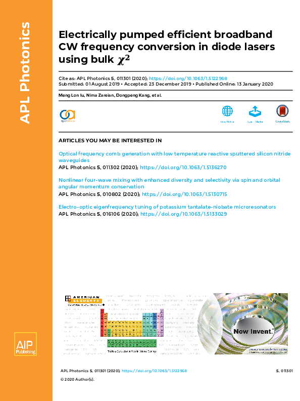 (PDF) Electrically pumped efficient broadband CW frequency conversion in diode lasers using bulk χ2