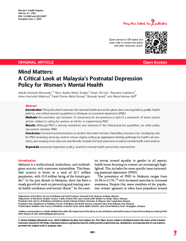 (PDF) Mind Matters: A Critical Look at Malaysia's Postnatal Depression ...