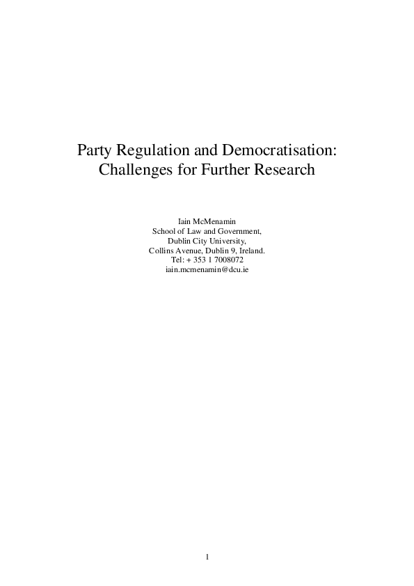 (PDF) Party regulation and democratisation: challenges for further research