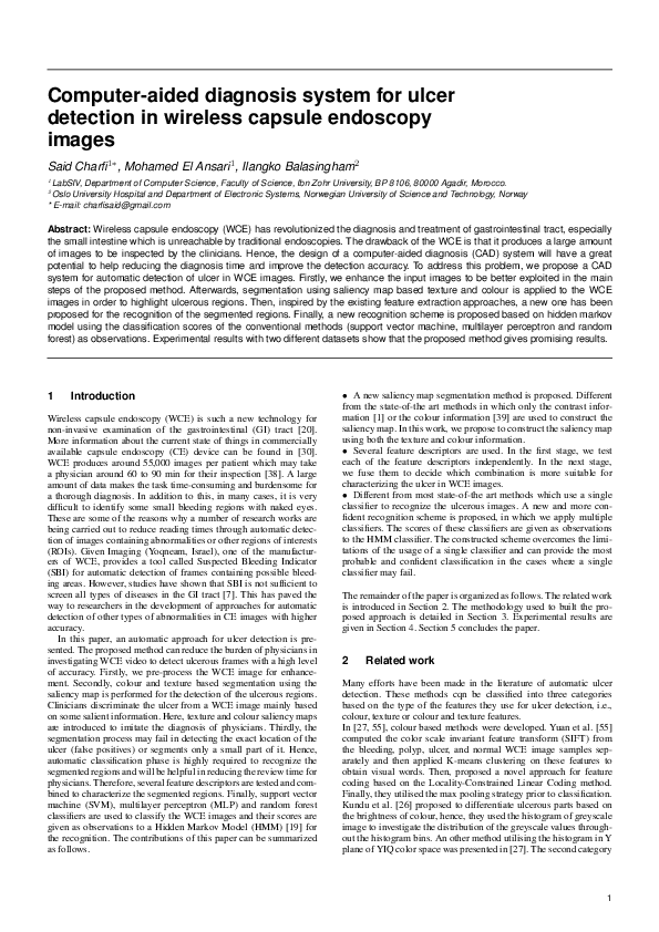 Pdf Computer‐aided Diagnosis System For Ulcer Detection In Wireless Capsule Endoscopy Images