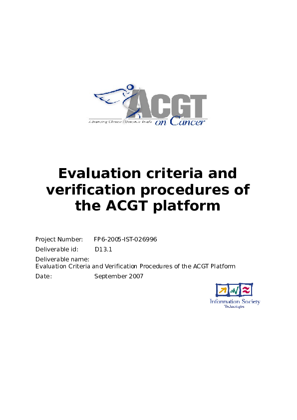 (PDF) Evaluation criteria and verification procedures of the ACGT platform