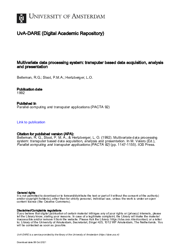 Pdf Multivariate Data Processing System Transputer Based Data Acquisition Analysis And