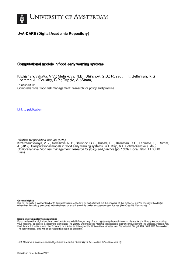 Pdf Computational Models In Flood Early Warning Systems
