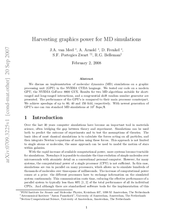 (PDF) Harvesting graphics power for MD simulations