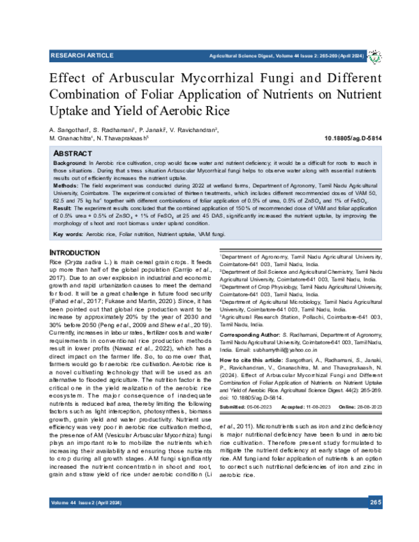 (PDF) Effect of Arbuscular Mycorrhizal Fungi and Different Combination of Foliar Application of ...