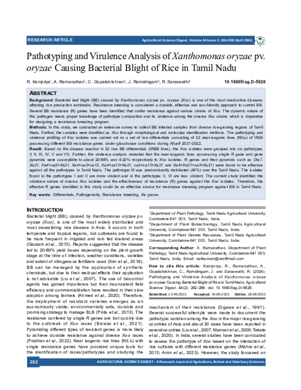 (PDF) Pathotyping and Virulence Analysis of Xanthomonas oryzae pv ...