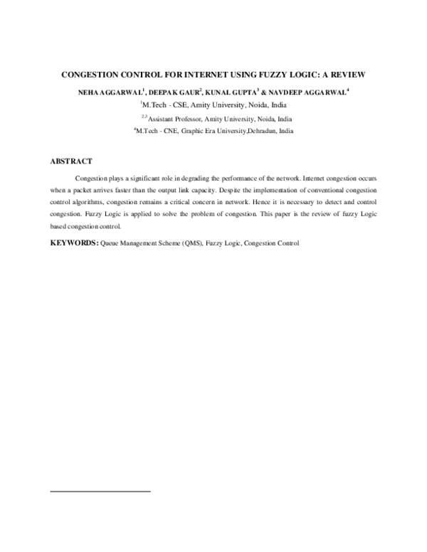 (PDF) Congestion Control for Internet Using Fuzzy Logic: A Review