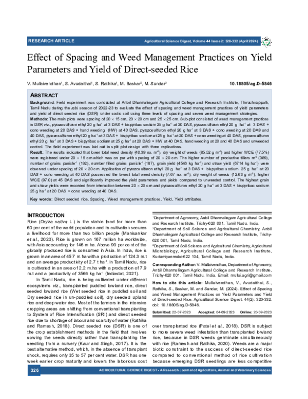 Pdf Effect Of Spacing And Weed Management Practices On Yield Parameters And Yield Of Direct