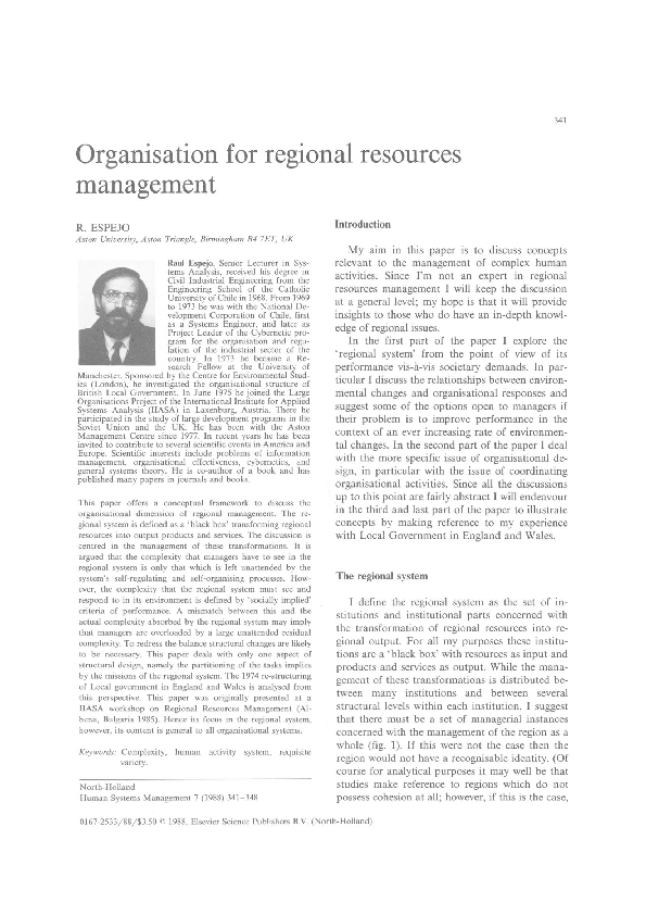 (PDF) Organisation for regional resources management