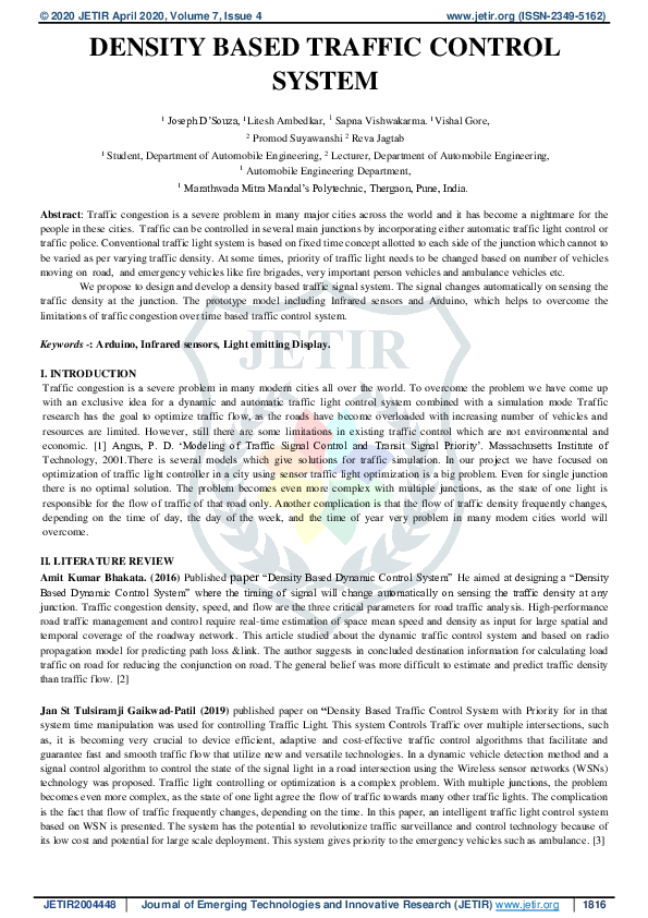 (PDF) Density Based Traffic Control System