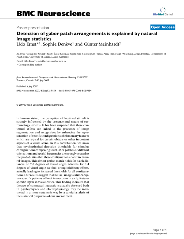 (PDF) Detection of gabor patch arrangements is explained by natural image statistics