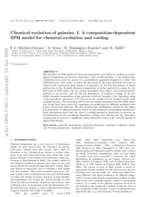 (PDF) Chemical evolution of galaxies I. A composition-dependent SPH model for chemical evolution ...
