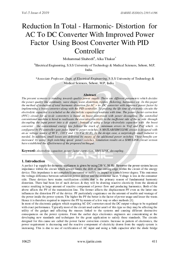 (PDF) Reduction In Total - Harmonic- Distortion for AC To DC Converter ...