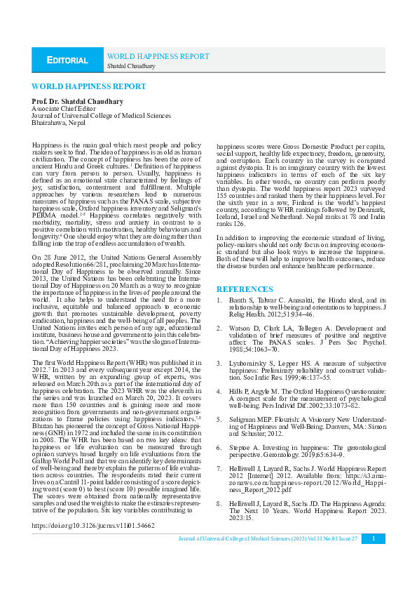(PDF) World Happiness Report