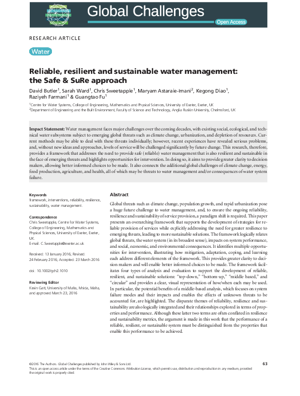 (PDF) Reliable, resilient and sustainable water management: the Safe ...