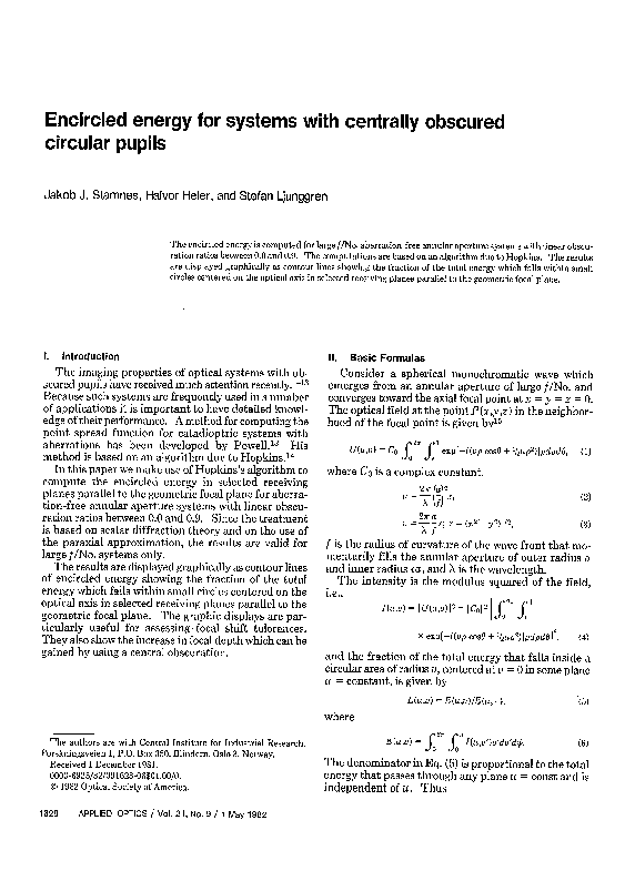 (PDF) Encircled energy for systems with centrally obscured circular pupils