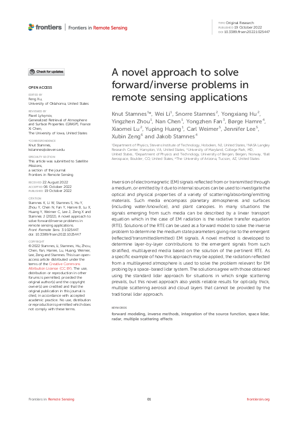 (PDF) A novel approach to solve forward/inverse problems in remote sensing applications
