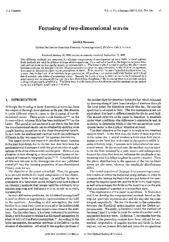 (PDF) Focusing of two-dimensional waves