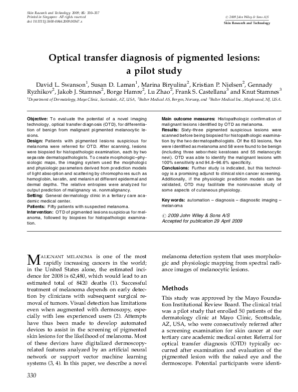 (PDF) Optical transfer diagnosis of pigmented lesions: a pilot study