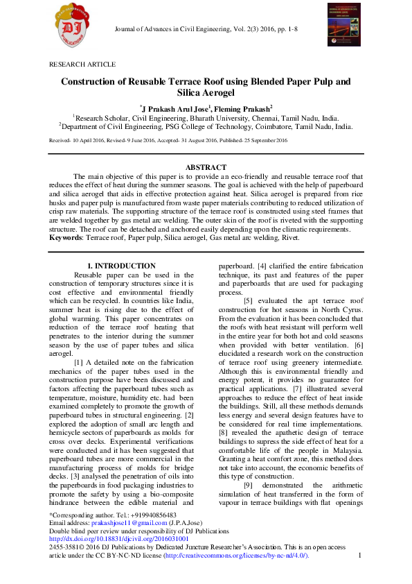 (PDF) Construction of Reusable Terrace Roof using Blended Paper Pulp ...