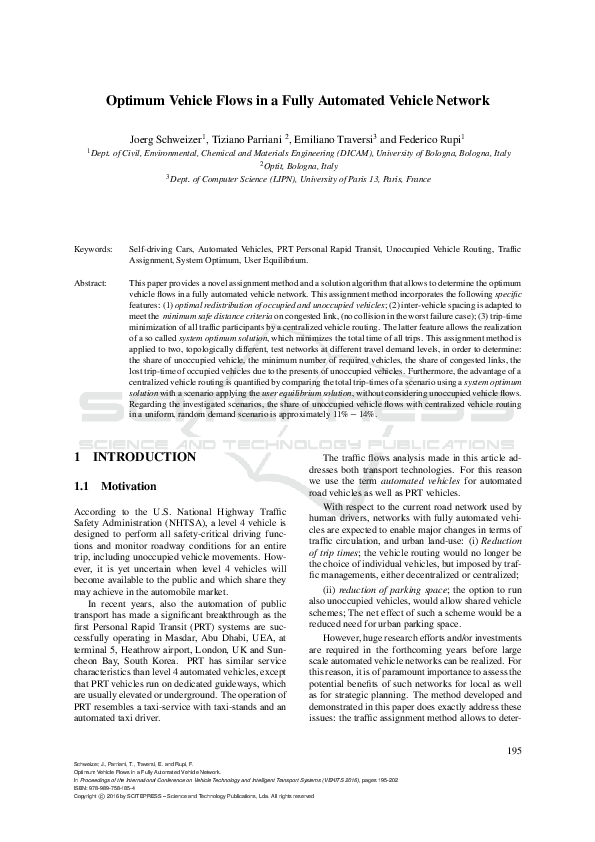 (PDF) Optimum Vehicle Flows in a Fully Automated Vehicle Network