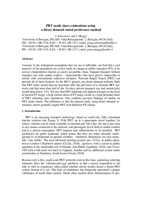 (PDF) PRT Mode Share Estimations Using a Direct Demand Stated ...